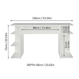 Madesa Gaming Computer Desk with 5 Shelves, Cable Management and Large Monitor Stand, Wood, 24" D x 53" W x 29" H - White