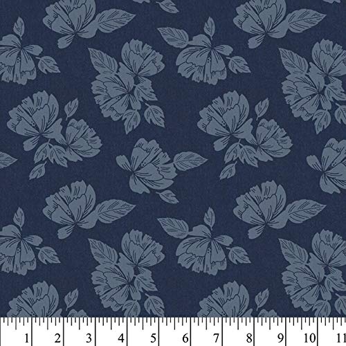 DAVID TEXTILES Flowers Denim Fabric by The Yard