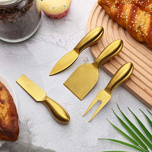 Patelai 4 Pieces Stainless Steel Cheese Knives Set, Cheese Tools with Cheese Slicer and Cheese Cutters for Kitchen (Gold)