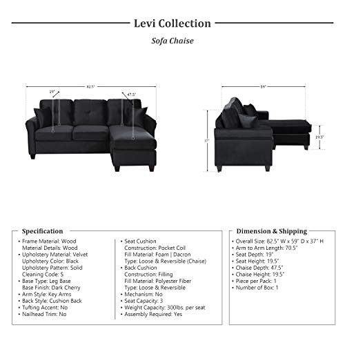 Lexicon Levi Reversible Sofa Chaise, Black