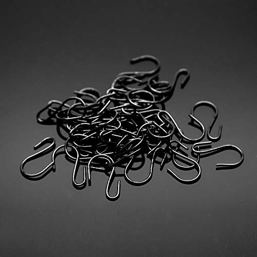 Bonsicoky 50PCS S Shaped Hooks 1 Inch Mini Ornament Storage Hooks for Hanging Jewelry Small Kitchenware Potted Plants, Black