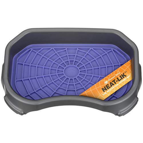 Neater Pets - Neat-LIK with Mess-Proof Tray Keeps Floors Clean - Slow Feeding Pad for Dogs & Cats - Relieves Anxiety & Cures Boredom - Fill Licking Pad with Treats & Food (Purple & Gunmetal)