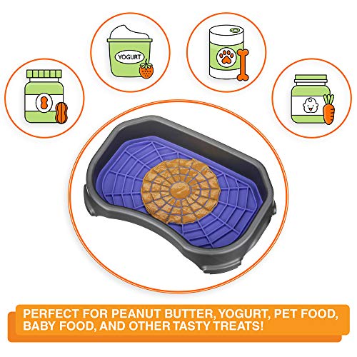 Neater Pets - Neat-LIK with Mess-Proof Tray Keeps Floors Clean - Slow Feeding Pad for Dogs & Cats - Relieves Anxiety & Cures Boredom - Fill Licking Pad with Treats & Food (Purple & Gunmetal)