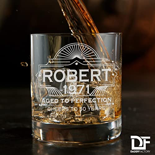 Personalized Whiskey Glass For Men, Customized Engraved Etched Monogram Rocks Cocktail Glass, 10.25 oz Old Fashioned Custom Whiskey Gift Glass Birthday Gift For Him, Aged To Perfection