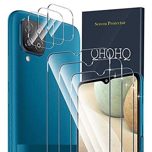 QHOHQ 3 Pack Screen Protector for Samsung Galaxy A12 ＆ A12 Nacho ＆ M12 with 3 Packs Camera Lens Protector,Tempered Glass Film,9H Hardness, HD, Anti-Scratch, 2.5D Edge, Anti-Fingerprint, Easy Install