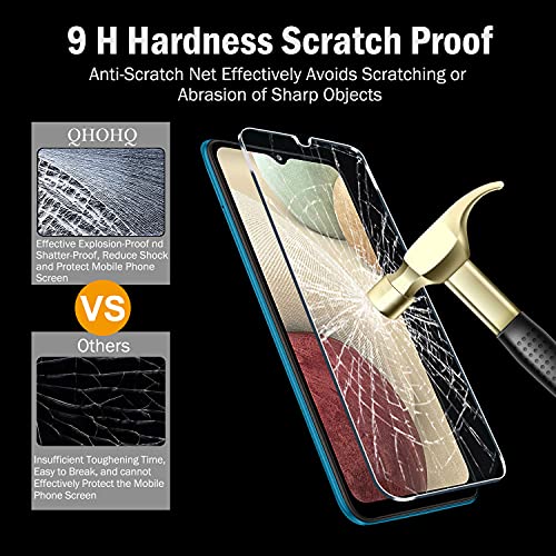 QHOHQ 3 Pack Screen Protector for Samsung Galaxy A12 ＆ A12 Nacho ＆ M12 with 3 Packs Camera Lens Protector,Tempered Glass Film,9H Hardness, HD, Anti-Scratch, 2.5D Edge, Anti-Fingerprint, Easy Install