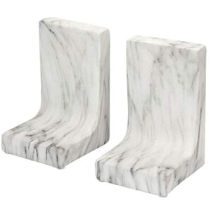 MyGift Marble Style White Ceramic L Shaped Decorative Bookends for Heavy Books Textbook Holders, 1 Pair