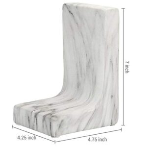 MyGift Marble Style White Ceramic L Shaped Decorative Bookends for Heavy Books Textbook Holders, 1 Pair