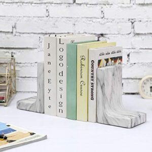 MyGift Marble Style White Ceramic L Shaped Decorative Bookends for Heavy Books Textbook Holders, 1 Pair