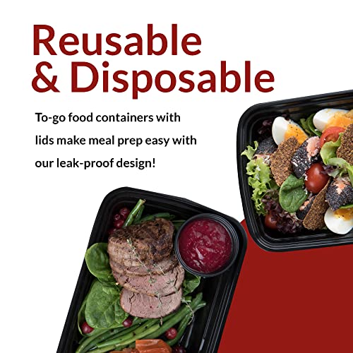 Reli. Meal Prep Containers, 38 oz. | 45 Pack | Large 1 Compartment Food Container w/Clear Lids | Microwavable Food Storage Containers |Black Reusable Bento Box/Lunch Box Containers for Food/Meal Prep