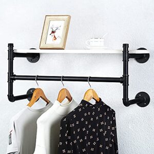 jianzhuo industrial pipe clothing rack wall mounted with wood shelf,rustic retail garment rack display rack cloths rack,pipe shelving floating shelves