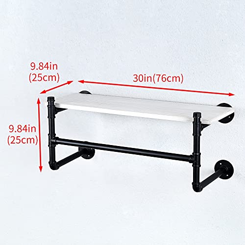 JIANZHUO Industrial Pipe Clothing Rack Wall Mounted with Wood Shelf,Rustic Retail Garment Rack Display Rack Cloths Rack,Pipe Shelving Floating Shelves