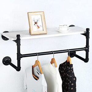 JIANZHUO Industrial Pipe Clothing Rack Wall Mounted with Wood Shelf,Rustic Retail Garment Rack Display Rack Cloths Rack,Pipe Shelving Floating Shelves