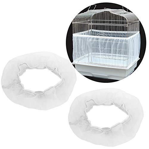 Fdit Bird Cage Cover, 2PCS Bird Cage Cover Birdcage Polyester Mesh Cover Seed Catcher Universal Parrots Cage Accessories(White)