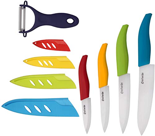 Ceramic Knife Set Color Ceramic Knives Set with Stain Resistant 6 inch Chef Knife, 5 inch Steak Knife, 4 inch Fruit Knife, 3 inch Sushi Knife, Peeler