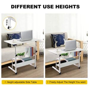 Computer Desk Home Office Desks, Standing Adjustable Laptop Desk for Small Spaces, Portable Work Study Desk Table, Modern Pc Gaming Desk with Storage for Bedroom, Desktop Size 31.5x15.7 inch White