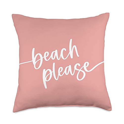 Vine Mercantile Beach Please-Cute Summer Sayings-Flamingo Coral Throw Pillow, 18x18, Multicolor