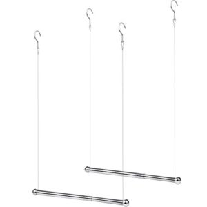 2 pieces hanging closet rod, adjustable width and height, clothes hanging bar closet organizer rod double closet rod poles for hanging clothes indoor outdoor closet space-saving (stainless steel)