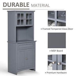 HOMCOM Elegant Buffet with Hutch, Kitchen Pantry Storage Cabinet with Framed Glass Door Drawer and Microwave Space, Grey