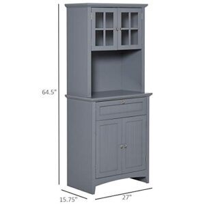 HOMCOM Elegant Buffet with Hutch, Kitchen Pantry Storage Cabinet with Framed Glass Door Drawer and Microwave Space, Grey