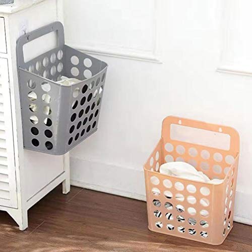 Hemoton 2pcs Hanging Plastic Laundry Basket Foldable Laundry Hamper Bag Collapsible Dirty Clothes Storage Container for College Dorm Bathroom Bedroom Random Color