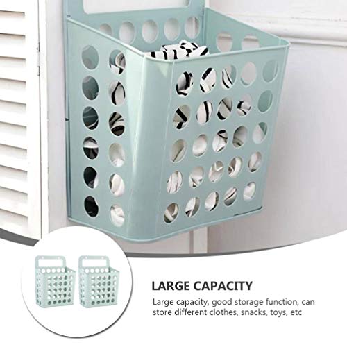 Hemoton 2pcs Hanging Plastic Laundry Basket Foldable Laundry Hamper Bag Collapsible Dirty Clothes Storage Container for College Dorm Bathroom Bedroom Random Color