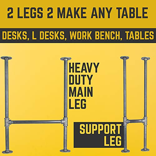 PIPE DECOR Desk Leg Set, Classic H Design for Desks or Tables, Authentic Industrial Pipe, 28.75-in H x 21.5-in W, 1-inch Diameter Pipe, 2-Pk