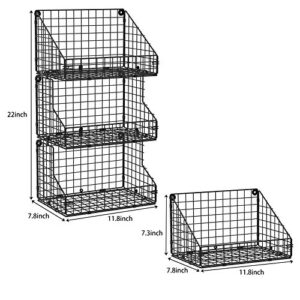 X-cosrack 3 Tier Stackable Tea Bag Organizer Large Size with 5 Hooks Metal Wire Basket Coffee Snack Rack Holder Countertop Caddy Bin Wall Mount Shelf for Office Kitchen Cabinet Pantry Patent Desgin, 11.8x7.8x22 inch