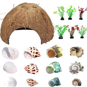 hermit crab shells natural coconut shell hut artificial plants 19 pcs decoration supplies house tank