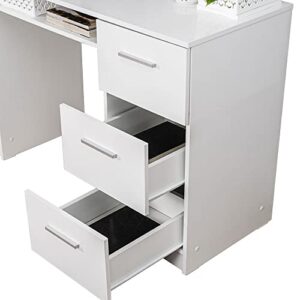 Madesa Computer Desk with 3 Drawers, 1 Door and 1 Storage Shelf, Wood Writing Home Office Workstation, 30” H x 18” D x 53” W - White