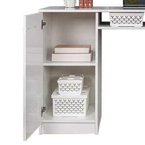 Madesa Computer Desk with 3 Drawers, 1 Door and 1 Storage Shelf, Wood Writing Home Office Workstation, 30” H x 18” D x 53” W - White