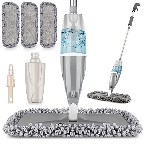 Microfiber Mop Spray Mop for Floor Cleaning - EXEGO Floor Mop Wood Mop Kitchen Mop Dry Wet Mop with 3 Reusable Pads & 640ML Refillable Spray Bottle for Hardwood Floor Ceramic Tiles Floor Cleaning