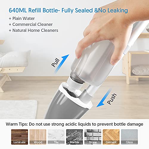 Microfiber Mop Spray Mop for Floor Cleaning - EXEGO Floor Mop Wood Mop Kitchen Mop Dry Wet Mop with 3 Reusable Pads & 640ML Refillable Spray Bottle for Hardwood Floor Ceramic Tiles Floor Cleaning