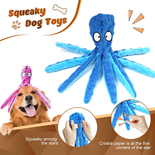 MANOPAWS 3 Pack Dog Toys for Small Dogs, Medium Dogs, Large Dogs, Puppy Teething Chew Toys, Aggressive chewers, No Stuffing Crinkle Plush Dog Toys (Octopus)