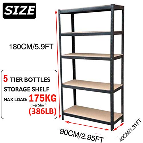 Autofather 5-Tier Heavy Duty Metal Shelving, 70" x 35" x 16" Racking Storage Unit, Black (386LB Capacity Per Shelf), 1929LB Total Capacity Garage Shed Storage Shelving Units, 3 Year Warranty