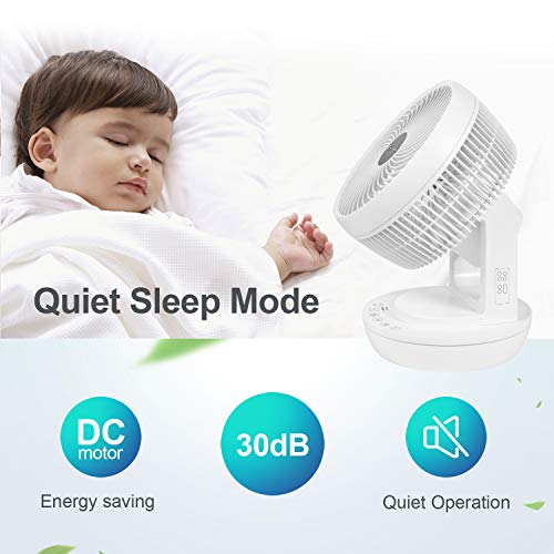 MYCARBON Quiet Air Circulator Fan DC Motor Desk Fan Auto Oscillating Fan With Remote 8 Speeds, 3 Modes, 8H Timer Cooling Table Fan for Bedroom, Offices, Whole Room