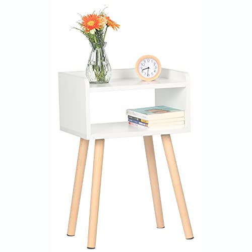 exilot Nightstand Mid-Century Modern Bedside Table with Solid Wood Legs Minimalist and Practical End Side Table, White