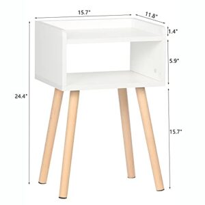 exilot Nightstand Mid-Century Modern Bedside Table with Solid Wood Legs Minimalist and Practical End Side Table, White