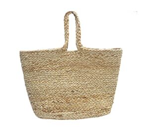 chardin home braided jute bag in all natural jute | versatile, decorative, sturdy, stylish, bohemian all natural tote bag for shopping, storage, laundry or home decor | 12x16 inches big in jute color