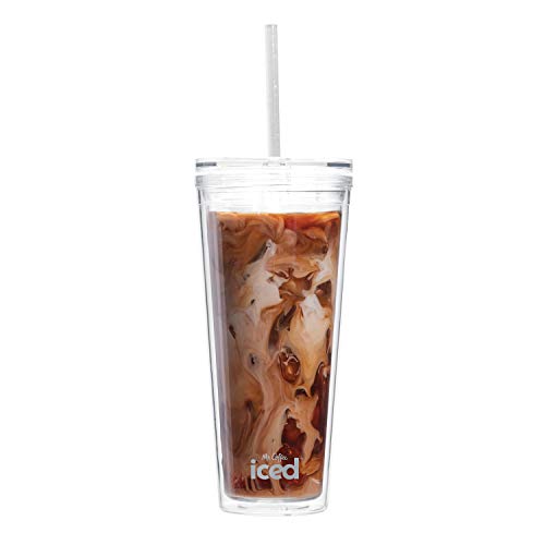 Mr. Coffee Iced Coffee Tumbler, 22 Oz., with Lid and Straw, Clear