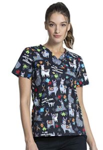 cherokee prints women scrubs top v-neck print ck651, s, llama love