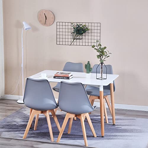 Echoamo Dining Chairs Set of 4, Mid Century Modern DSW Chair, Durable PU Cushion with Beech Wood Legs and Soft Padded Upholstered Dining Chair for Dining Room, Living Room, Bedroom, Kitchen (Grey)