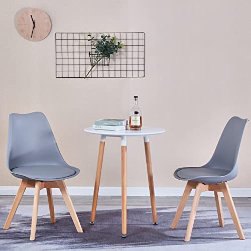 Echoamo Dining Chairs Set of 4, Mid Century Modern DSW Chair, Durable PU Cushion with Beech Wood Legs and Soft Padded Upholstered Dining Chair for Dining Room, Living Room, Bedroom, Kitchen (Grey)