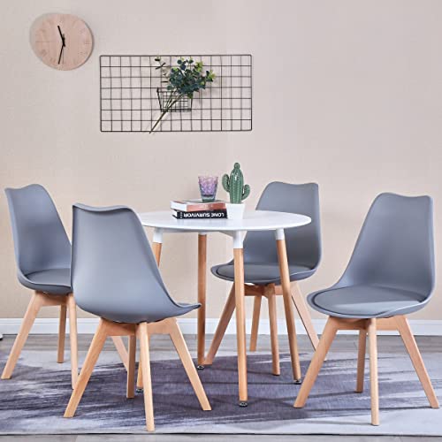 Echoamo Dining Chairs Set of 4, Mid Century Modern DSW Chair, Durable PU Cushion with Beech Wood Legs and Soft Padded Upholstered Dining Chair for Dining Room, Living Room, Bedroom, Kitchen (Grey)