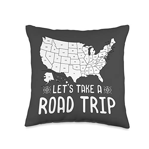 Qirimli Pillow Design Happy Camping Gifts for Campers Let's Take A Road Trip Throw Pillow, 16x16, Multicolor