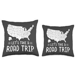 Qirimli Pillow Design Happy Camping Gifts for Campers Let's Take A Road Trip Throw Pillow, 16x16, Multicolor