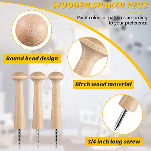 Jetec Wooden Shaker Peg Wood Screw-on Shaker Pegs 2.9 Inch Long Unfinished Wood Shaker Racks for Hanging Clothes Hats Towel and More DIY Paint Color (20 Pieces)