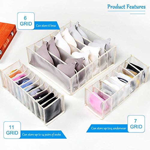 Underwear Drawer Organizer, Drawer Divider, Foldable Closet Storage Boxes Dresser Drawer Organizers for Underwear, Socks, Clothes, Stockings, Scarves, Ties and Bras Underwear Organizer Dividers 3Pcs