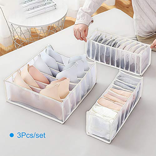 Underwear Drawer Organizer, Drawer Divider, Foldable Closet Storage Boxes Dresser Drawer Organizers for Underwear, Socks, Clothes, Stockings, Scarves, Ties and Bras Underwear Organizer Dividers 3Pcs