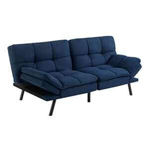 memory foam futon sofa bed couch sleeper convertible foldable blue suede